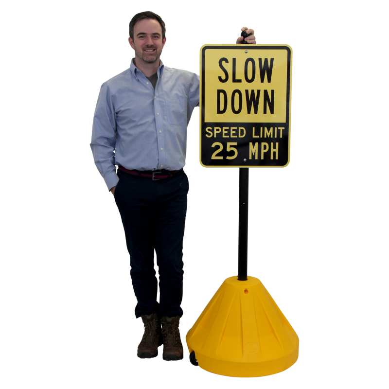 Yellow Roll 'n' Pole Sign Holder with 54in. Pole, SKU - K-Roll-1246